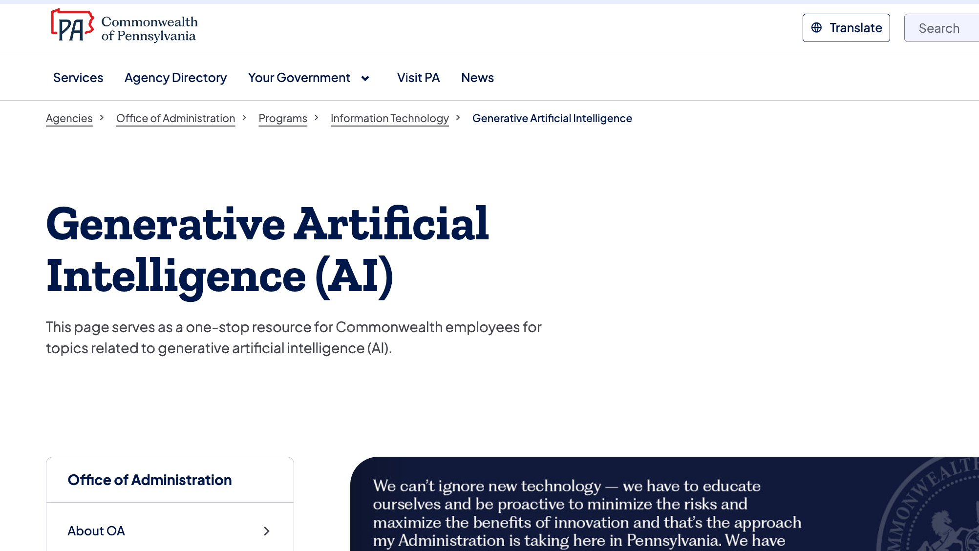 Commonwealth of Pennsylvania: Generative Artificial Intelligence (AI) - Digital Government Hub